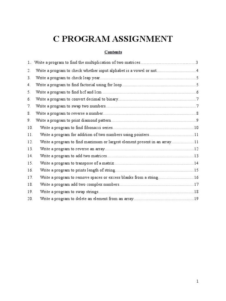 C Programming Assignments For Common Problems Solutions For Matrix Operations String