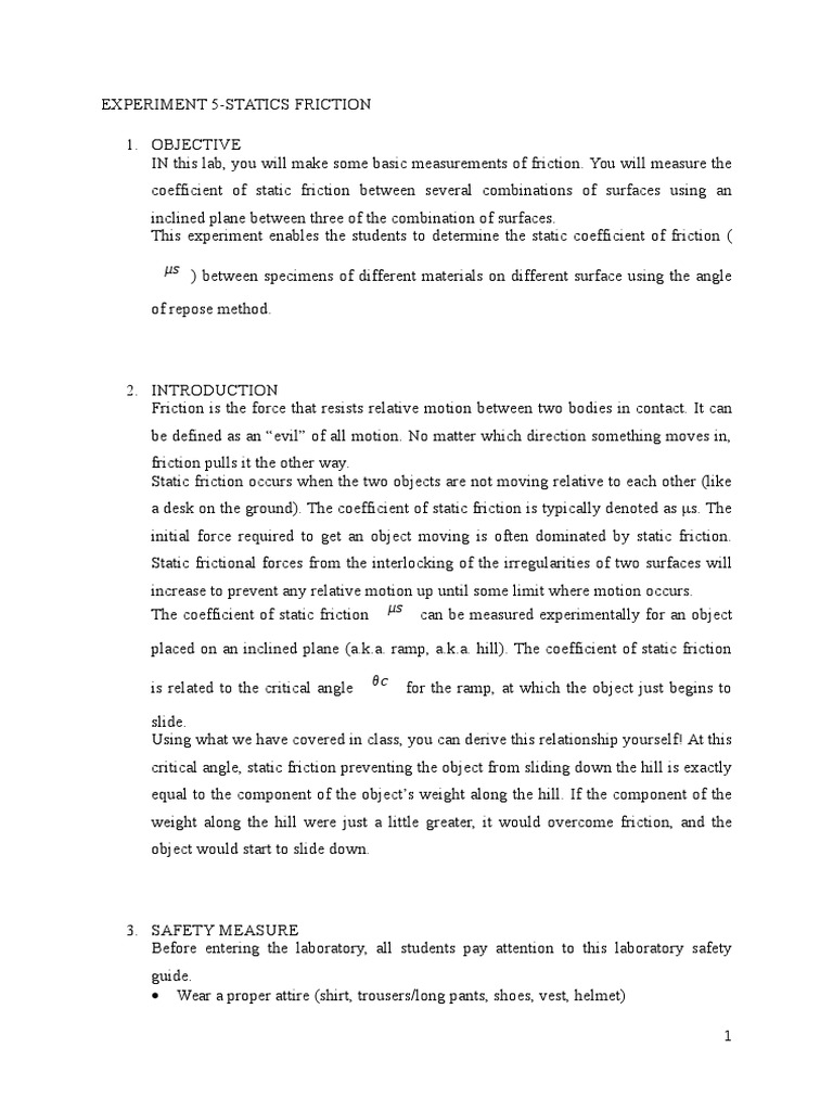 Lab Report 5-Engineering Statics | Download Free PDF | Friction | Force