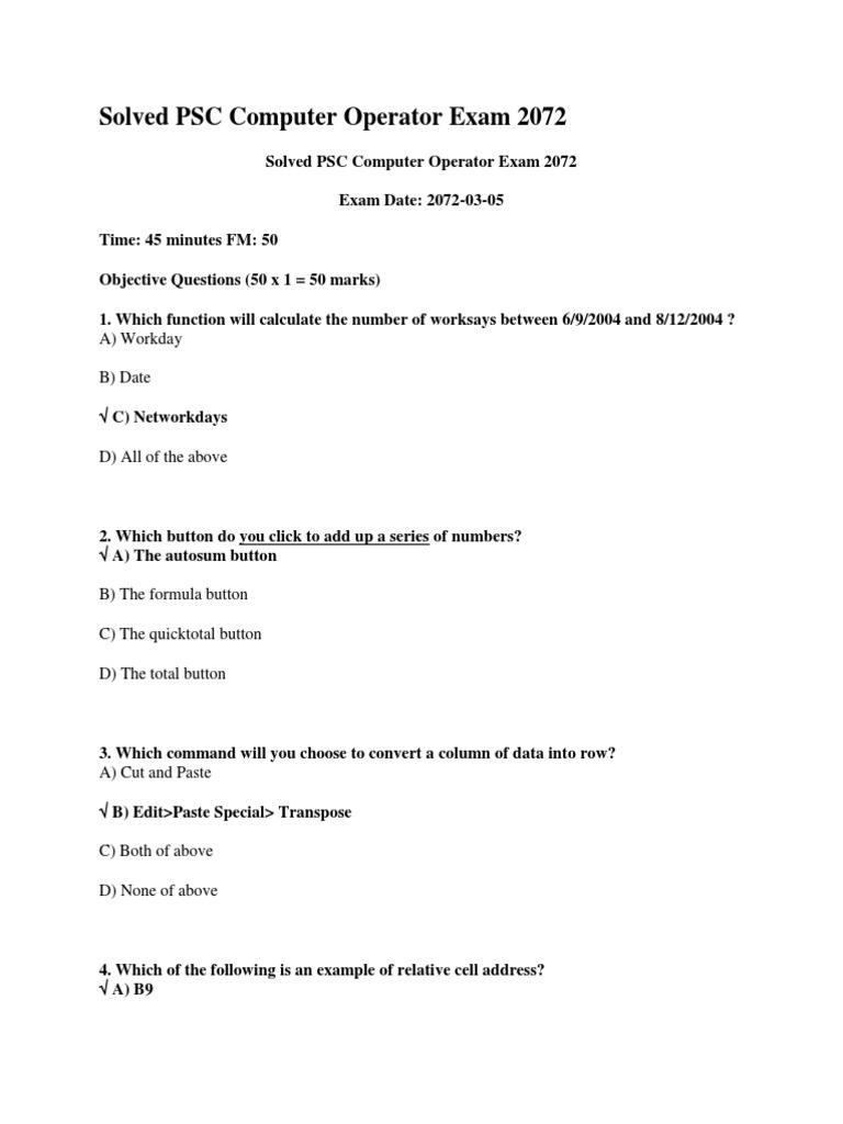 Computer Operator Exam | PDF | Operating System | Areas Of Computer Science
