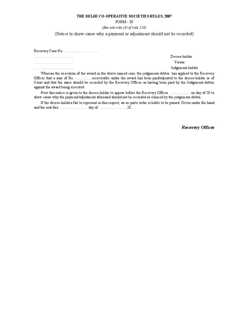 Notice for Payment Adjustment in Recovery Case | PDF