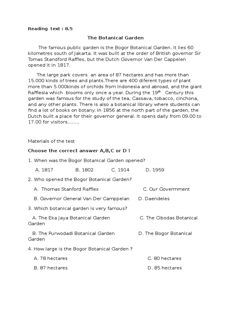 The Botanical Garden: Reading Text: 8.5 | PDF | Gardens | Botany