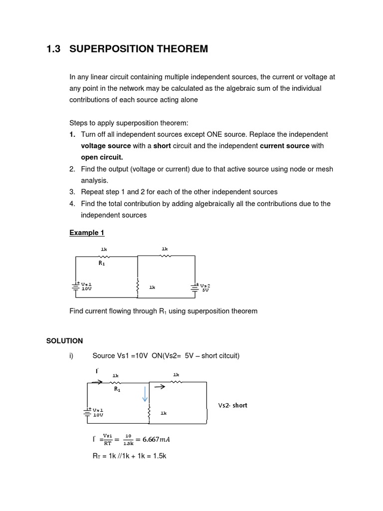 1.3 Superposition Theorem | PDF | Electrical Network | Electrical Circuits