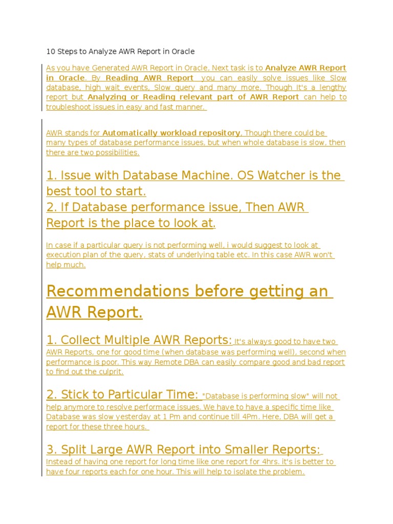 02-Steps To Analyze AWR Report in Oracle | Download Free PDF ...