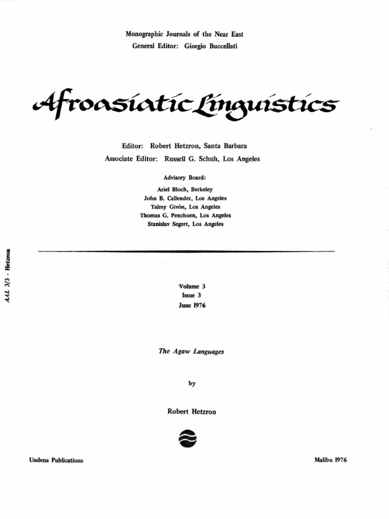 Hetzron - The Agaw Languages (1976) | PDF