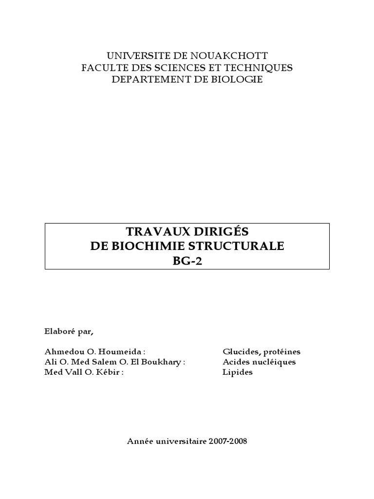 TD - Biochimie BG2 PDF | PDF | Glucose | ADN
