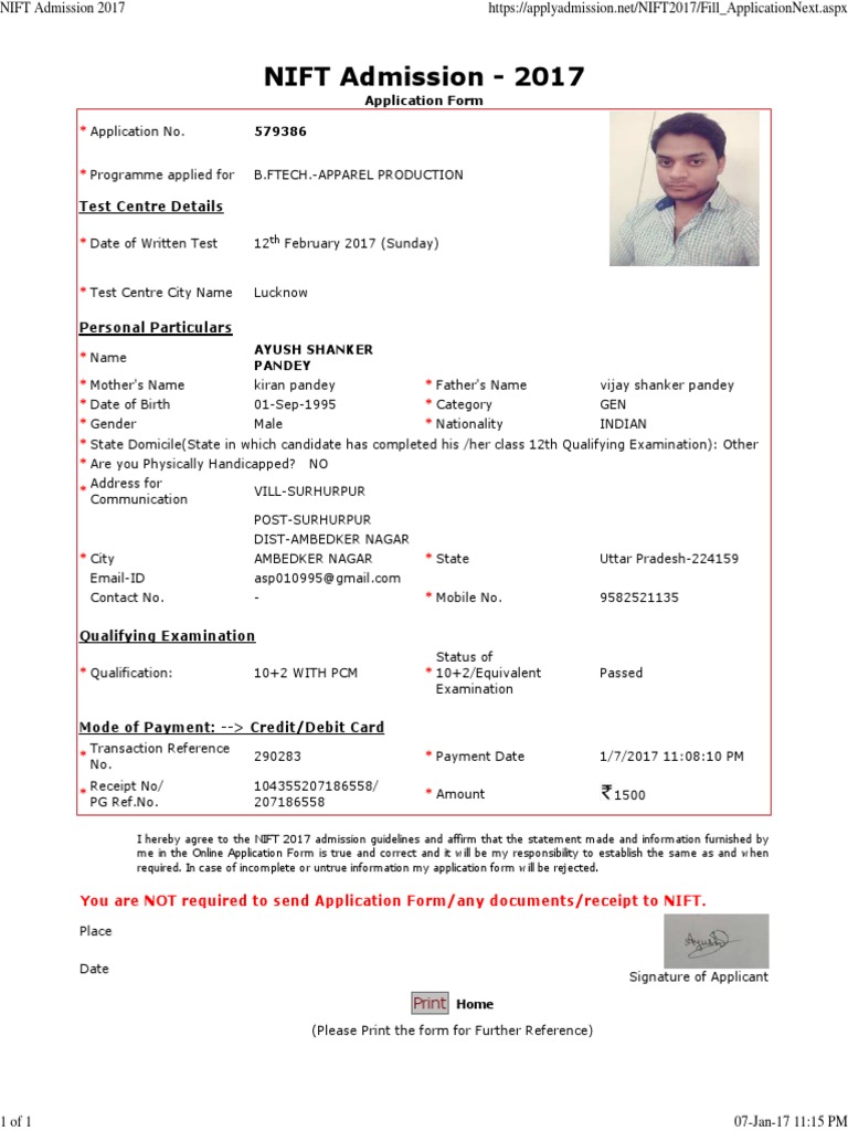 NIFT 2017 Application Form | PDF | Banking | Financial Technology