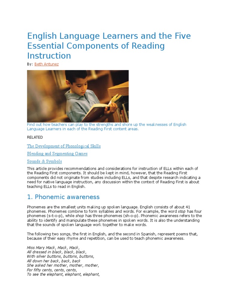 English Language Learners and The Five Essential Components of Reading ...