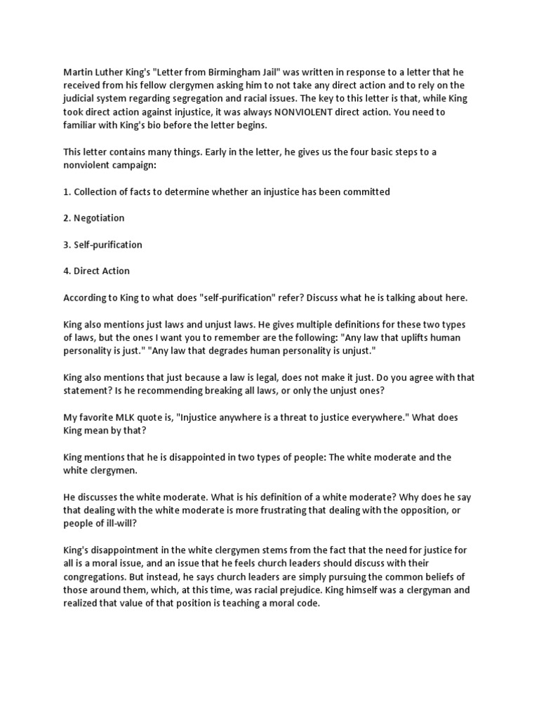 Lecture Notes From Letter From Birmingham Jail | PDF