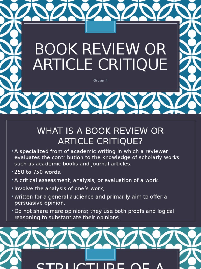 Book Review vs. Article Critique Guide | PDF | Argument | Critique