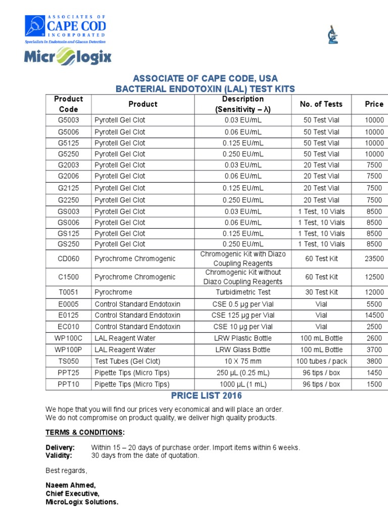 LAL Test Kits and Prices Overview | PDF | Chemistry | Nature