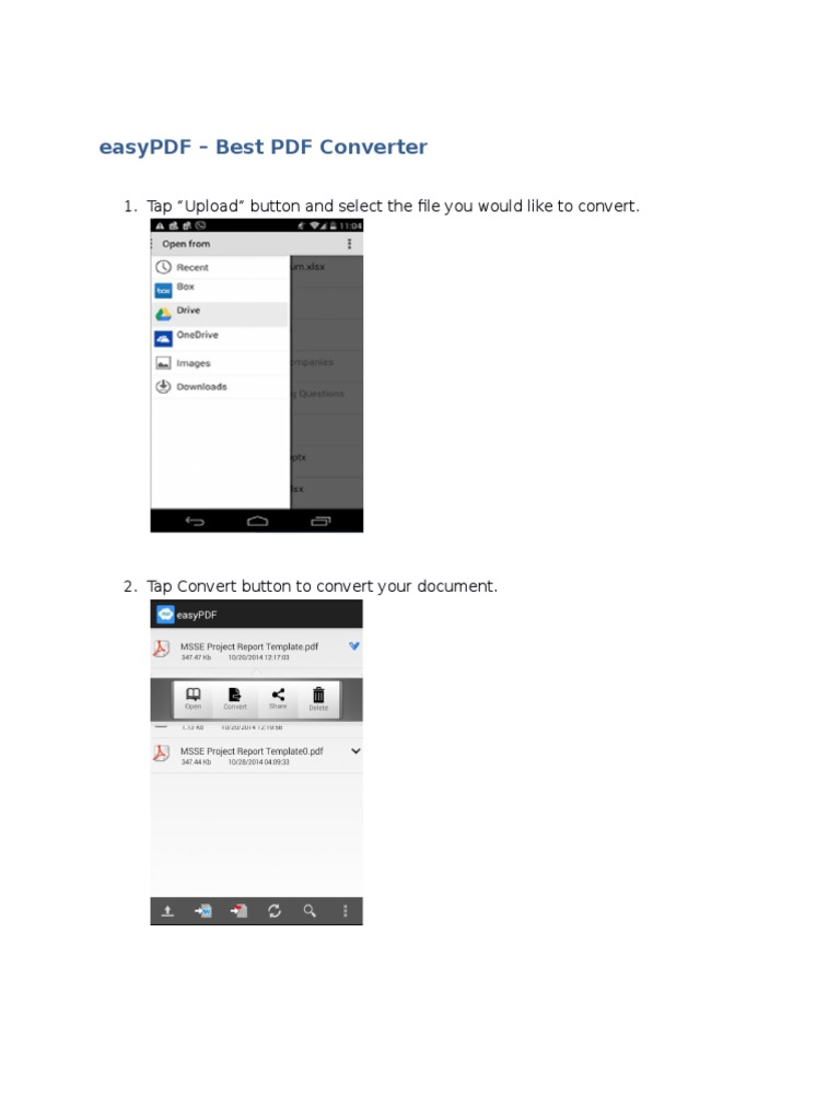 Easypdf - Best PDF Converter: 1. Tap "Upload" Button and Select The ...