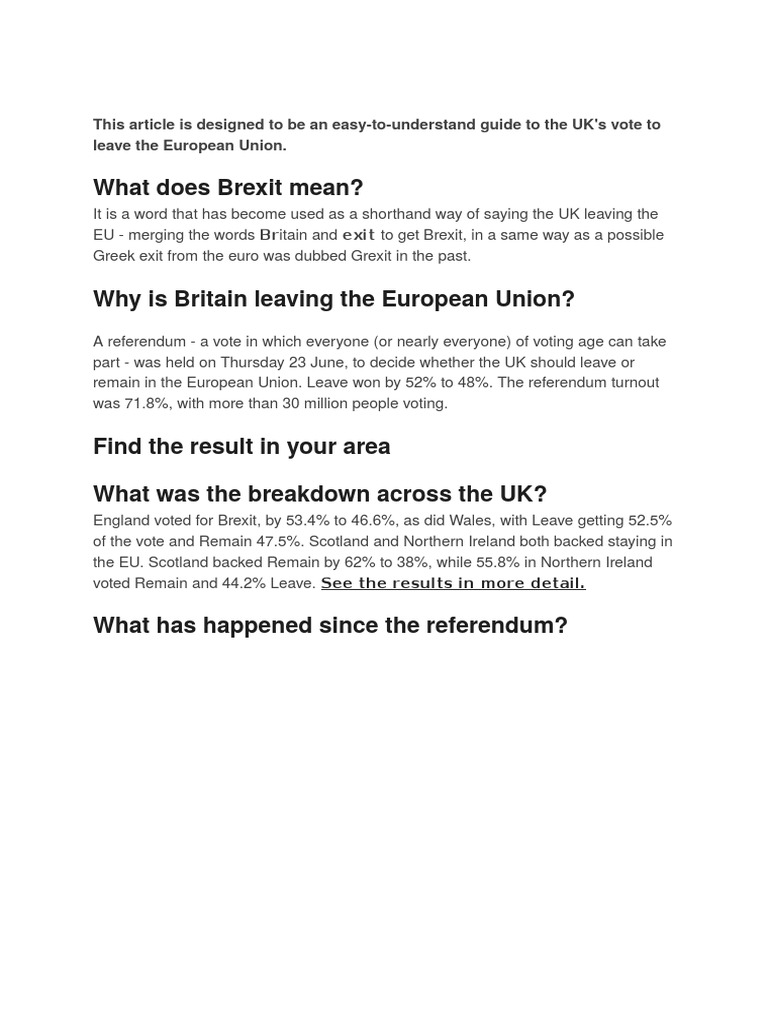 What Does Brexit Mean? | PDF | Brexit | United Kingdom European Union ...