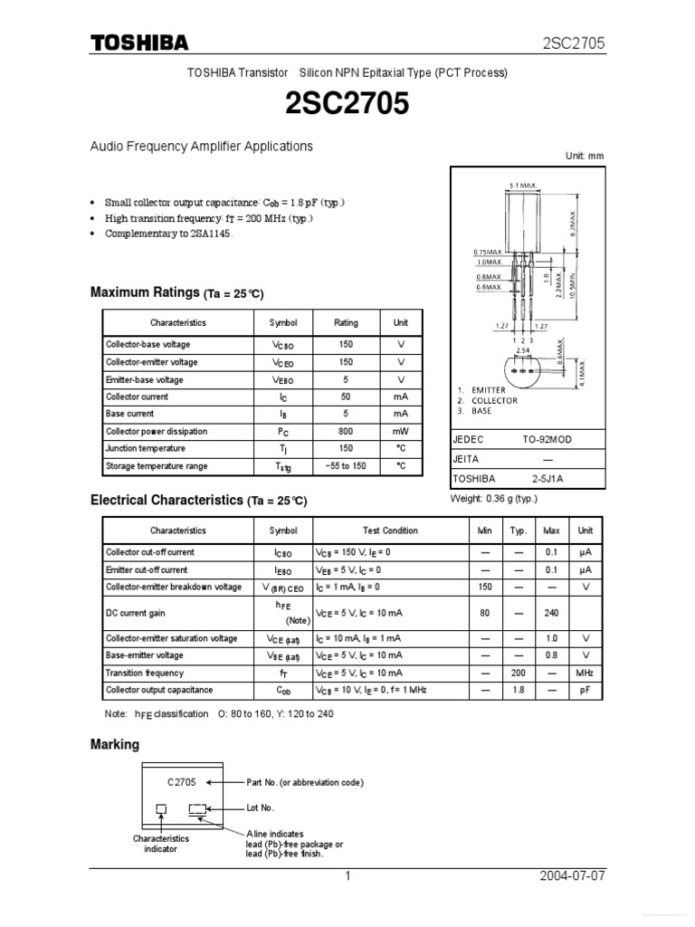 2SC2705 Toshiba Semiconductor | Reliability Engineering | Electronic ...