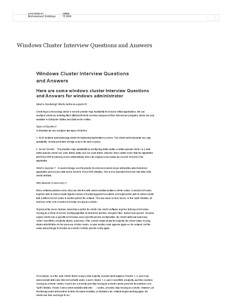 Windows Cluster Interview Questions and Answers - Mohammed Siddiqui ...
