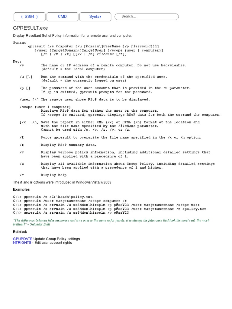 GPResult - Windows CMD - SS64 | PDF
