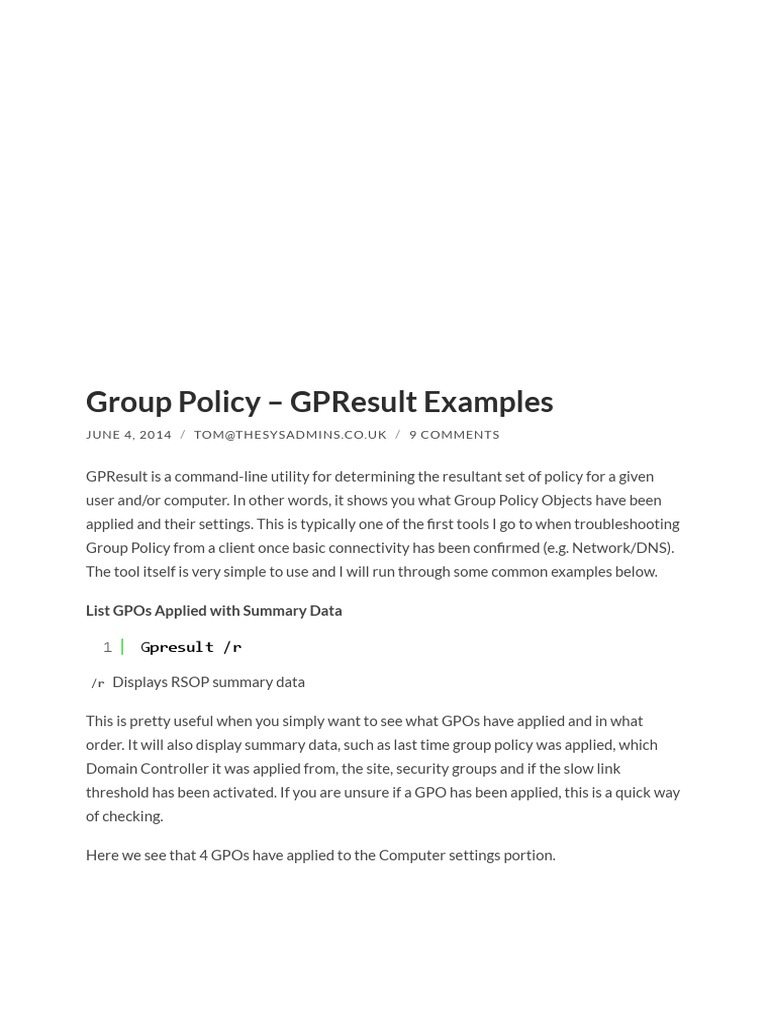 Group Policy - GPResult Examples - The Sysadmins | PDF | Group Policy ...