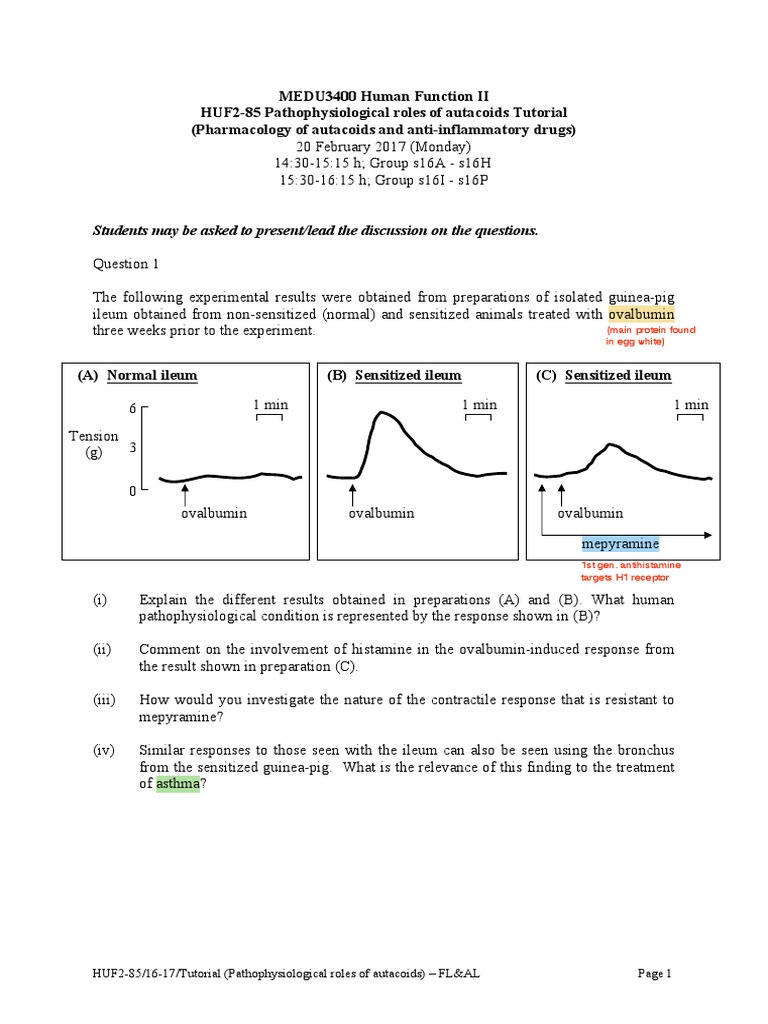 HUF2-85 Pathophysiological Roles of Autacoids (FLAL) | PDF ...