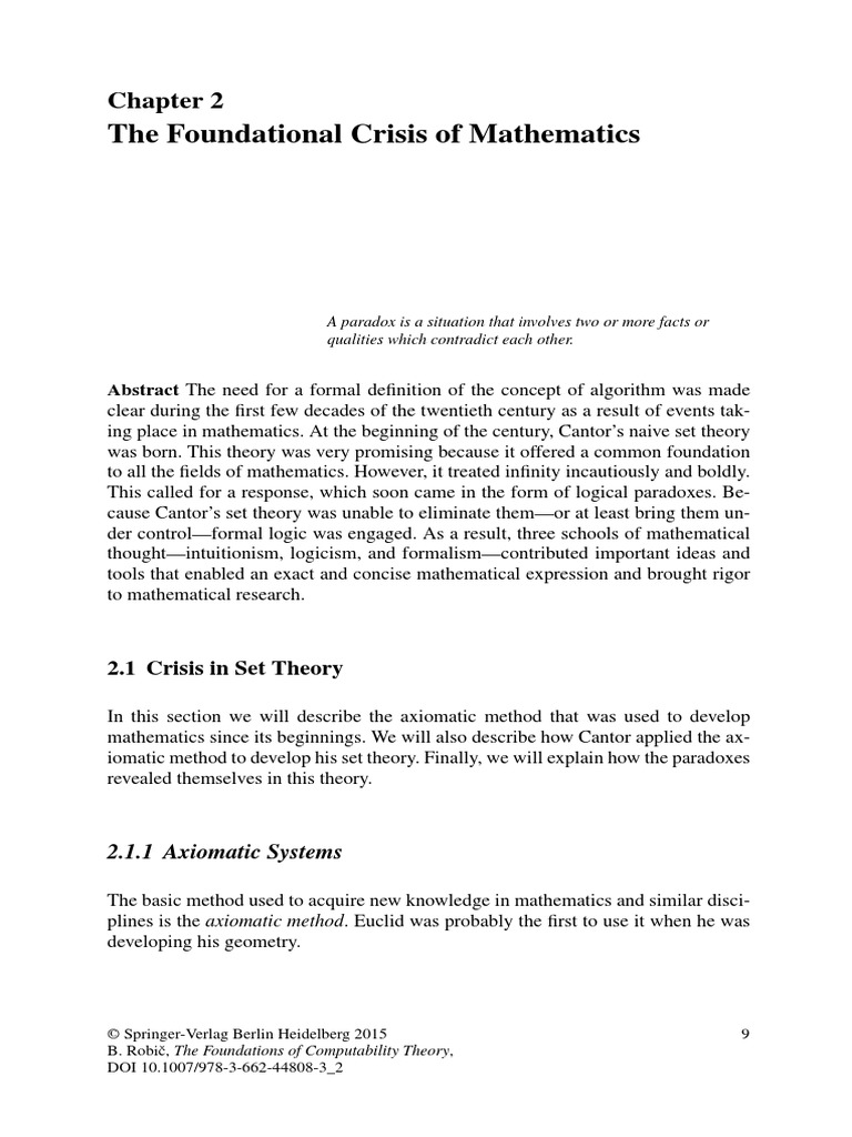 The Foundational Crisis of Mathematics: 2.1 Crisis in Set Theory ...