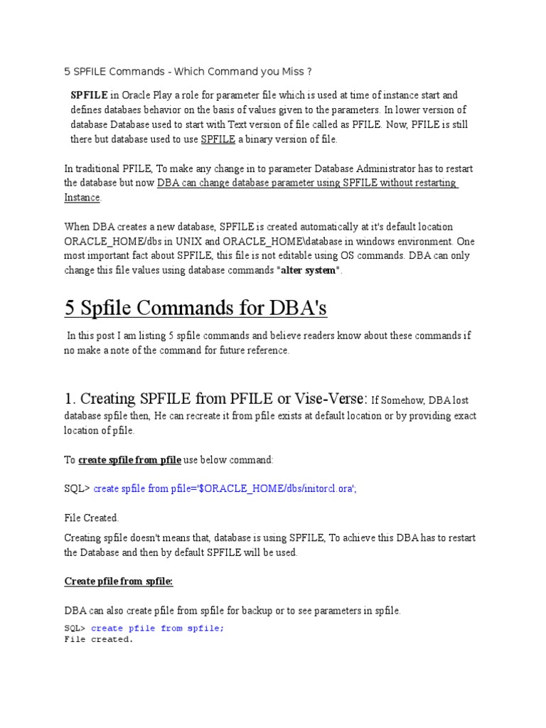 5 SPFILE Commands - Which Command You Miss | PDF | Parameter (Computer Programming) | Oracle ...