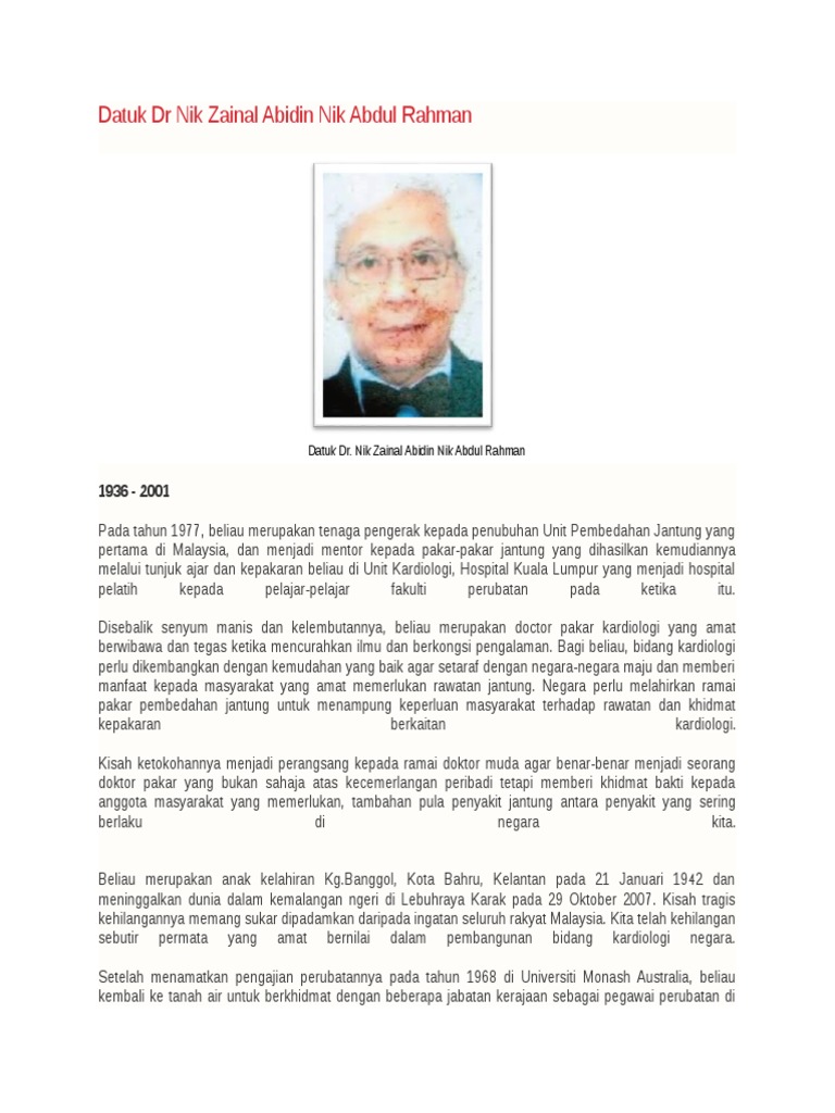 Datuk DR Nik Zainal Abidin Nik Abdul Rahman | PDF