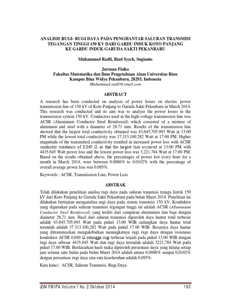 Analisis Rugi - Rugi Daya Pada Penghantar Saluran Transmisi | PDF