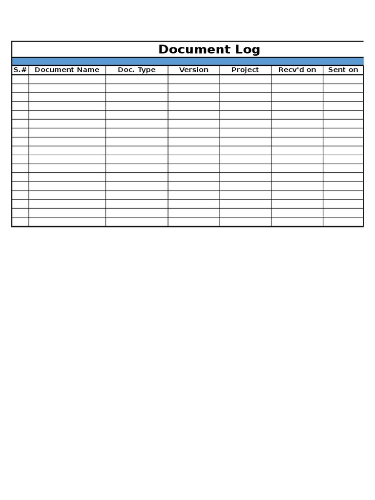 Document Log: S.# Document Name Doc. Type Project Recv'd On Sent On | PDF