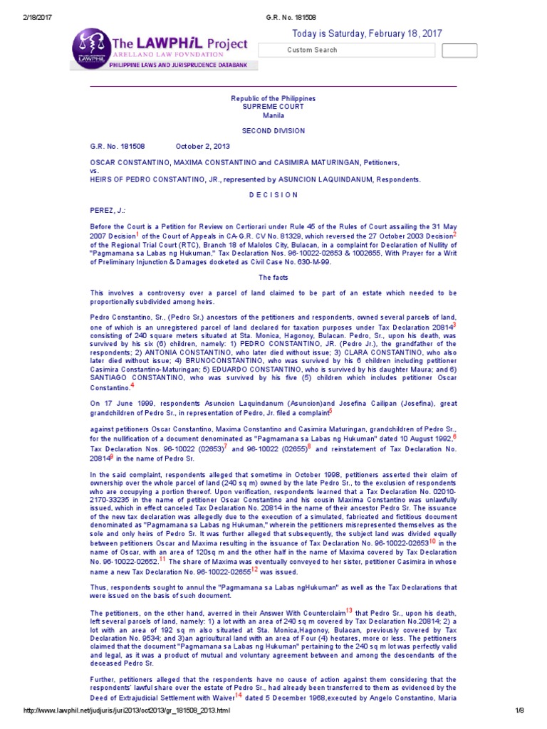 Constantino Vs Heir of Constantino JR | PDF | Evidence (Law ...