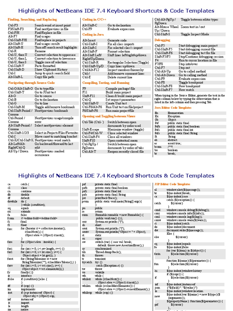 Netbeans - Shortcuts PDF | PDF | Net Beans | Applications & Software
