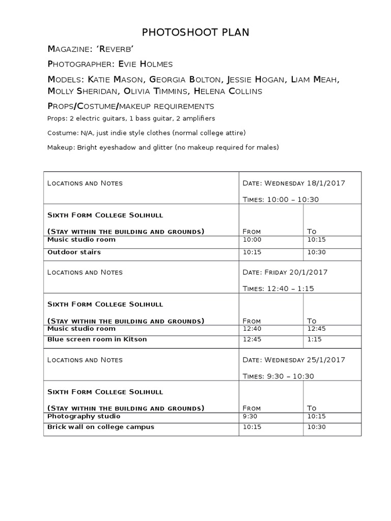 Photoshoot Plan | PDF | Art