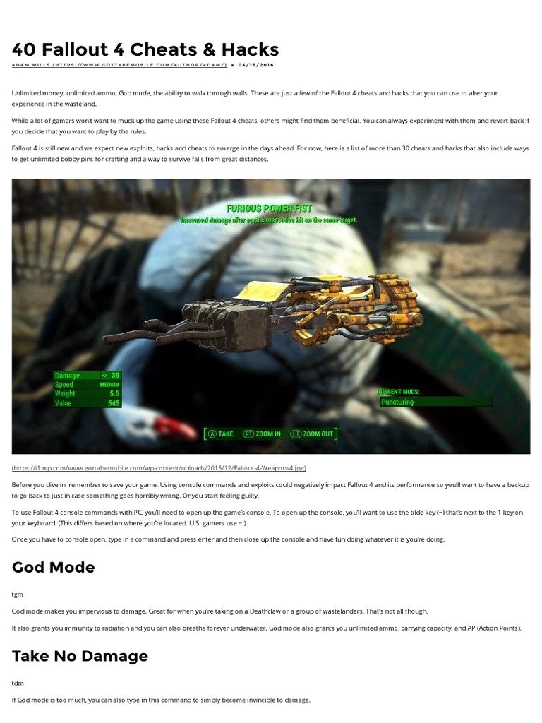 40 Fallout 4 Cheats & Hacks | PDF | Gaming | Video Games