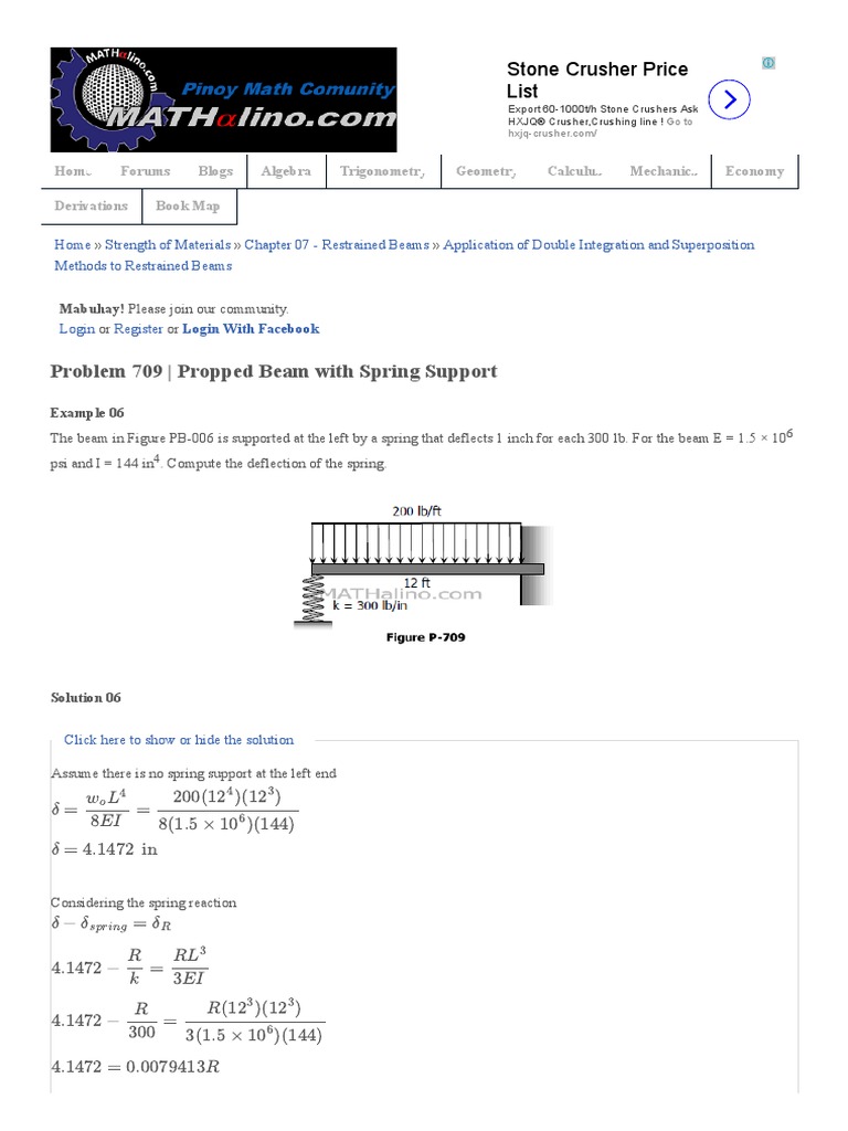 Problem 709 - Propped Beam With Spring Support: Stone Crusher Price ...