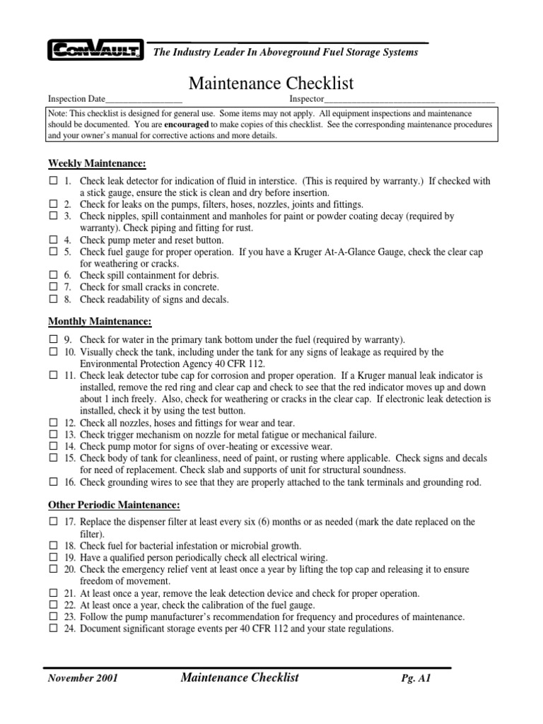 Checklist Maintenance | PDF | Leak | Corrosion