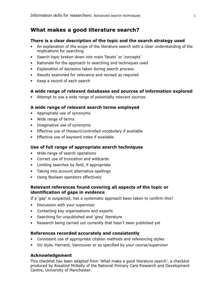 What Makes A Good Literature Search? | PDF