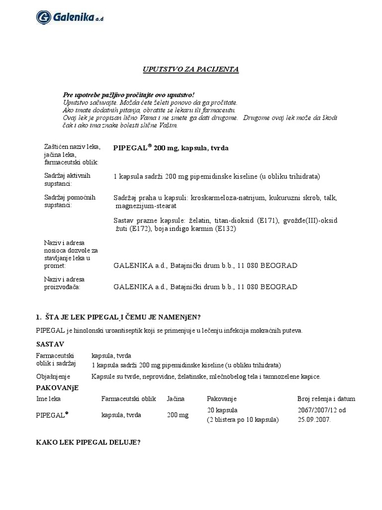 Pipegal Kapsula Tvrda Pil | PDF
