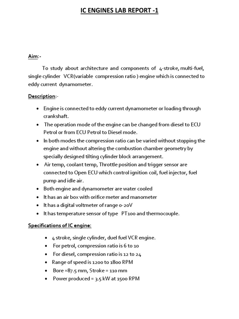 IC Engines Lab Report | PDF | Internal Combustion Engine | Diesel Engine