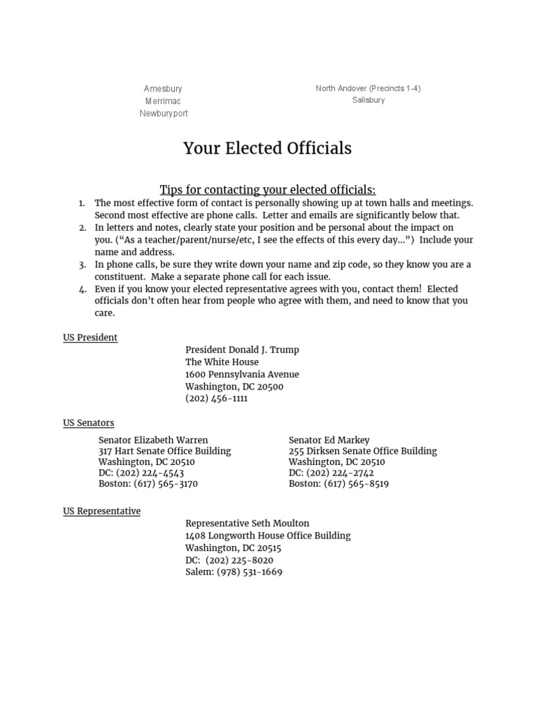 Tips For Contacting Your Elected Officials | PDF | Massachusetts ...