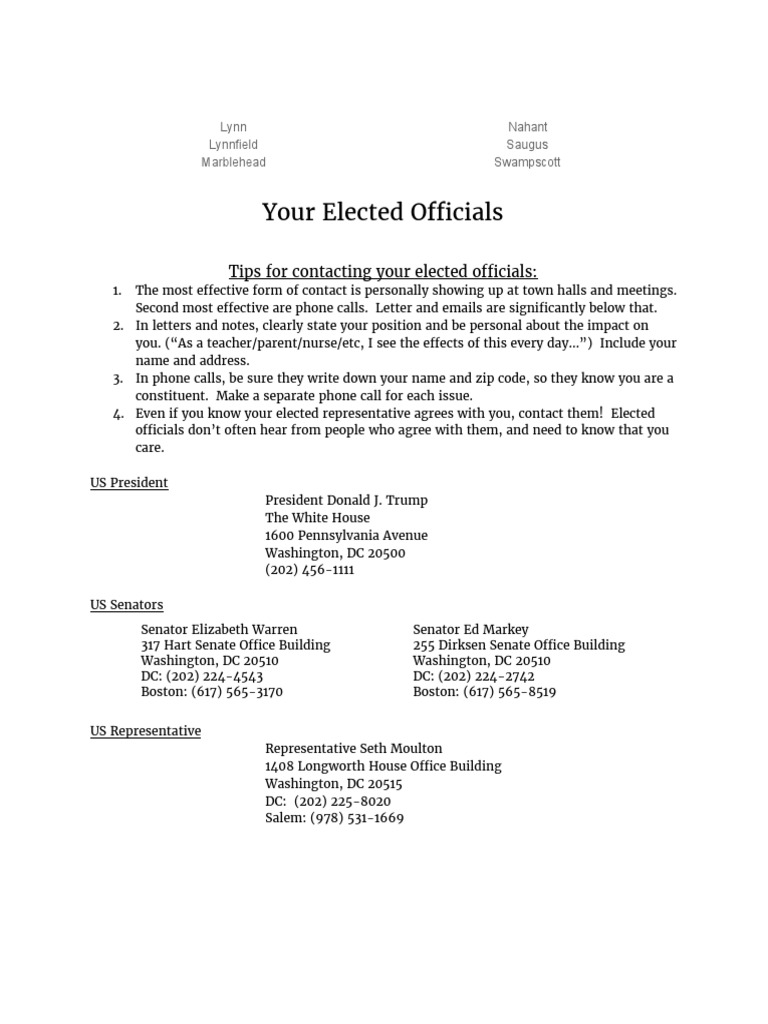 Tips For Contacting Your Elected Officials | PDF | Politics Of The ...