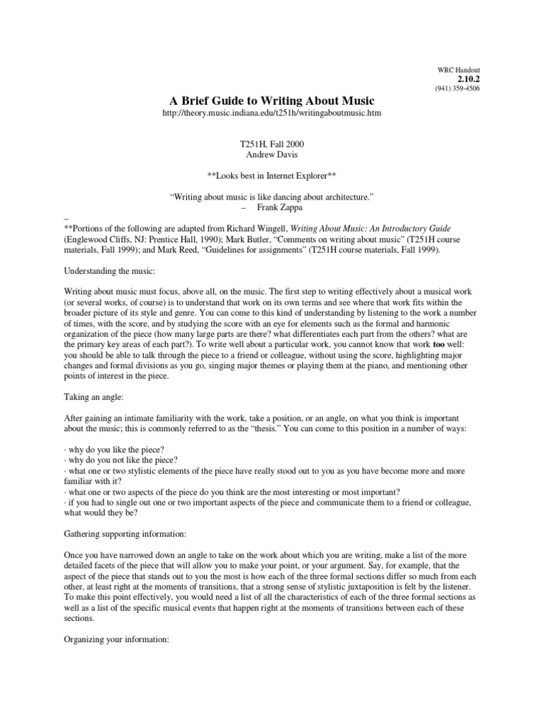 A Brief Guide To Writing About Music: WRC Handout (941) 359-4506 | PDF ...
