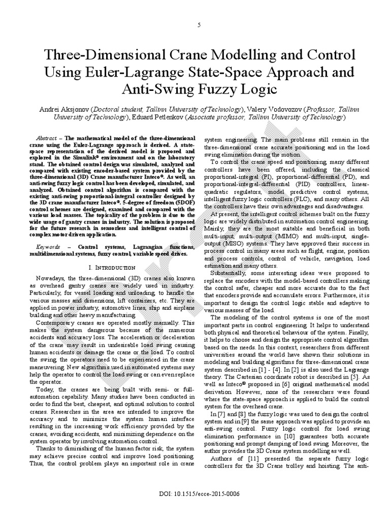 Three-Dimensional Crane Modelling and Control | PDF | Systems Theory | Cybernetics