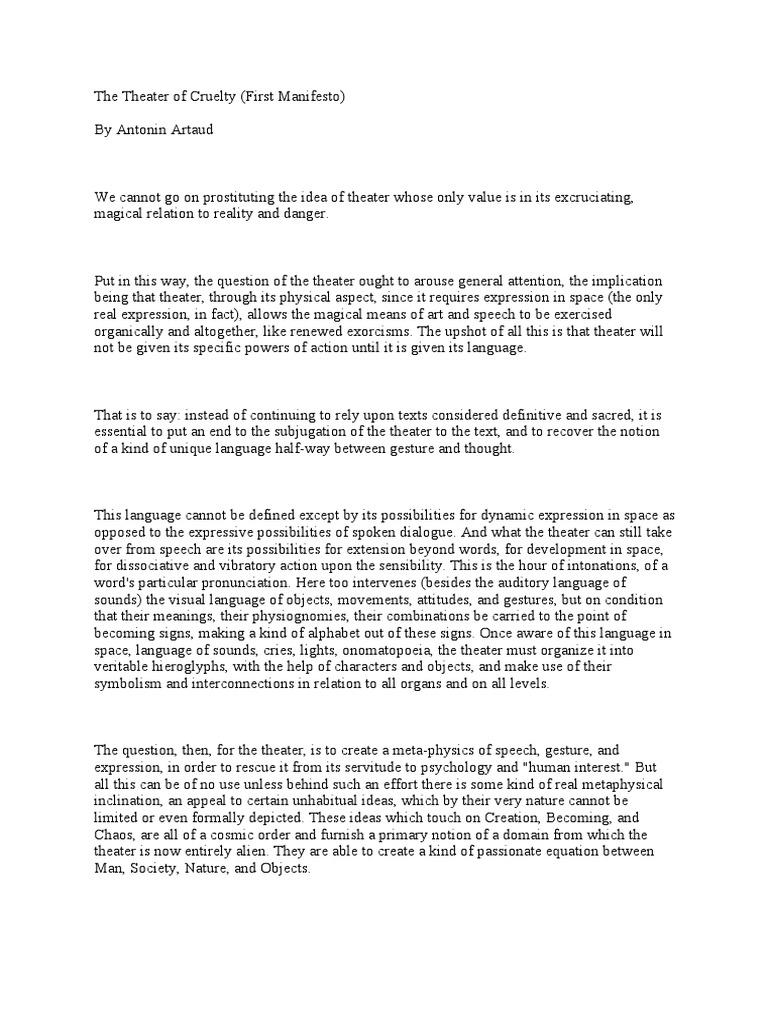 Artaud's Theatre of Cruelty Manifesto | PDF | Art
