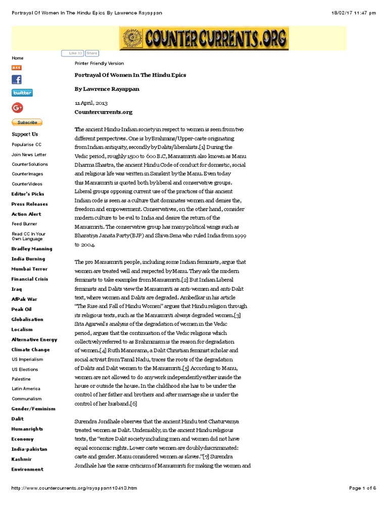 Portrayal of Women in The Hindu Epics by Lawrence Rayappan | PDF | Devi ...