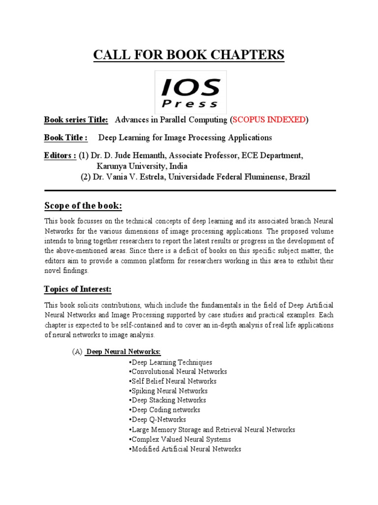Call For Book Chapters: DEEP LEARNING FOR IMAGE PROCESSING APPLICATIONS | PDF | Deep Learning ...