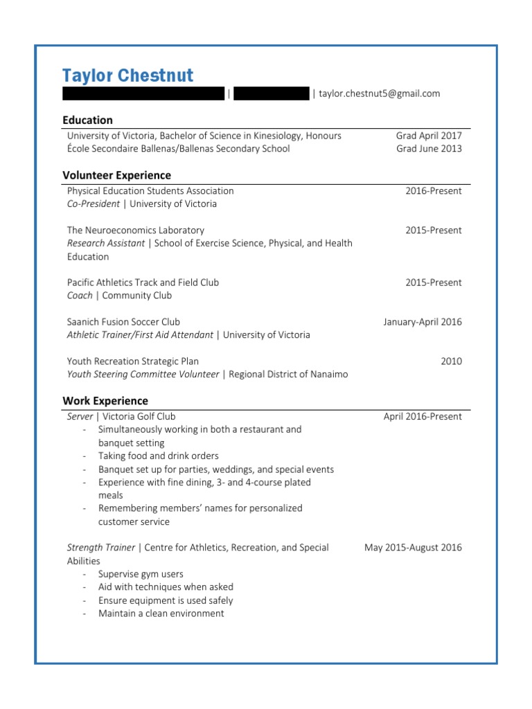 Taylor Chestnut Resume | PDF | Victoria, British Columbia | Schools