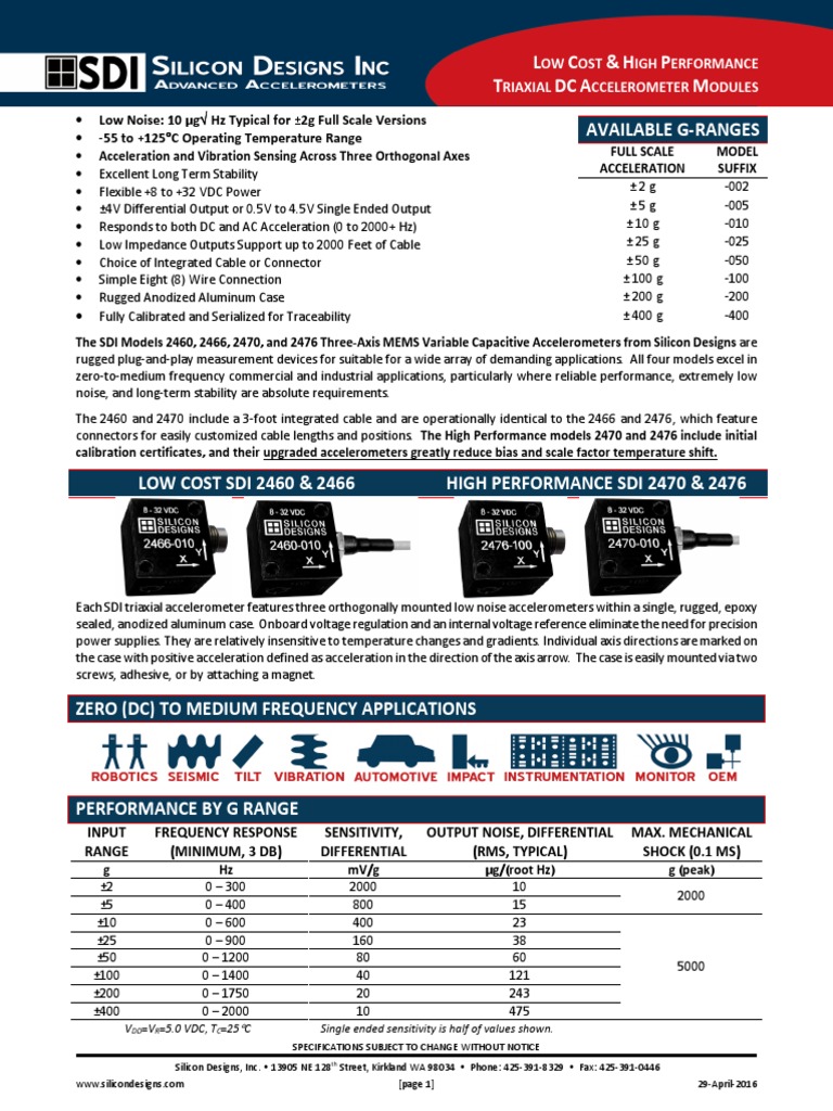 SDI 3axis Accelerometers | PDF | Accelerometer | Electrical Engineering