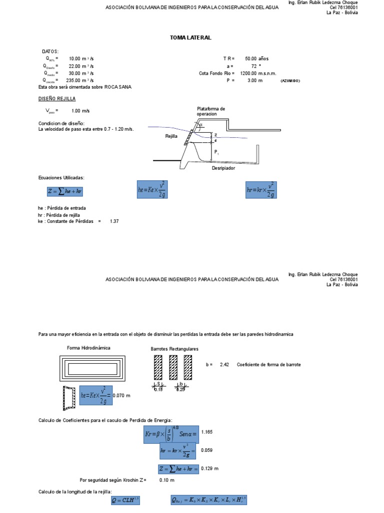 Diseno de Toma Lateral | PDF