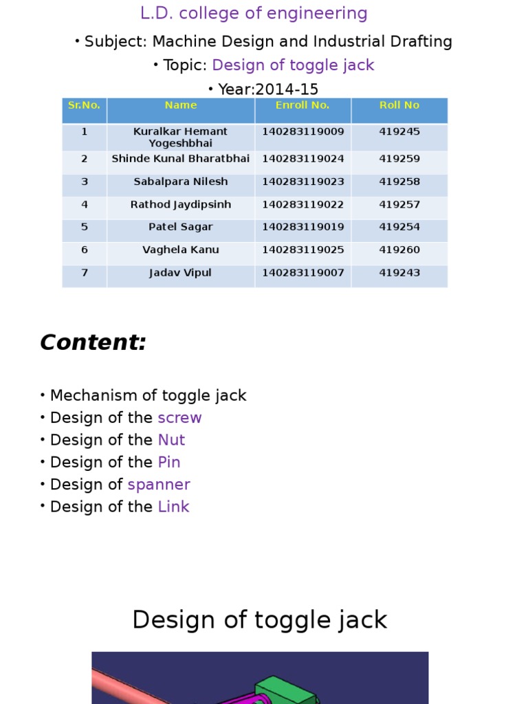 Design of Toggle Jack | PDF | Screw | Nut (Hardware)