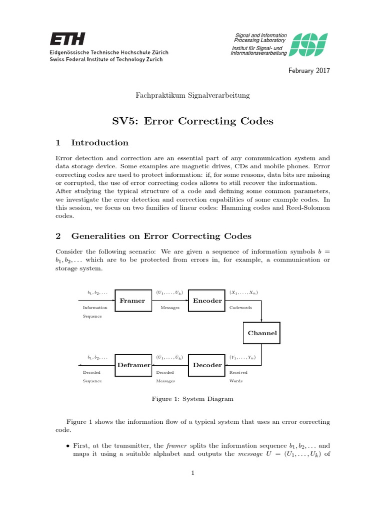 SV5: Error Correcting Codes: Fachpraktikum Signalverarbeitung | PDF ...