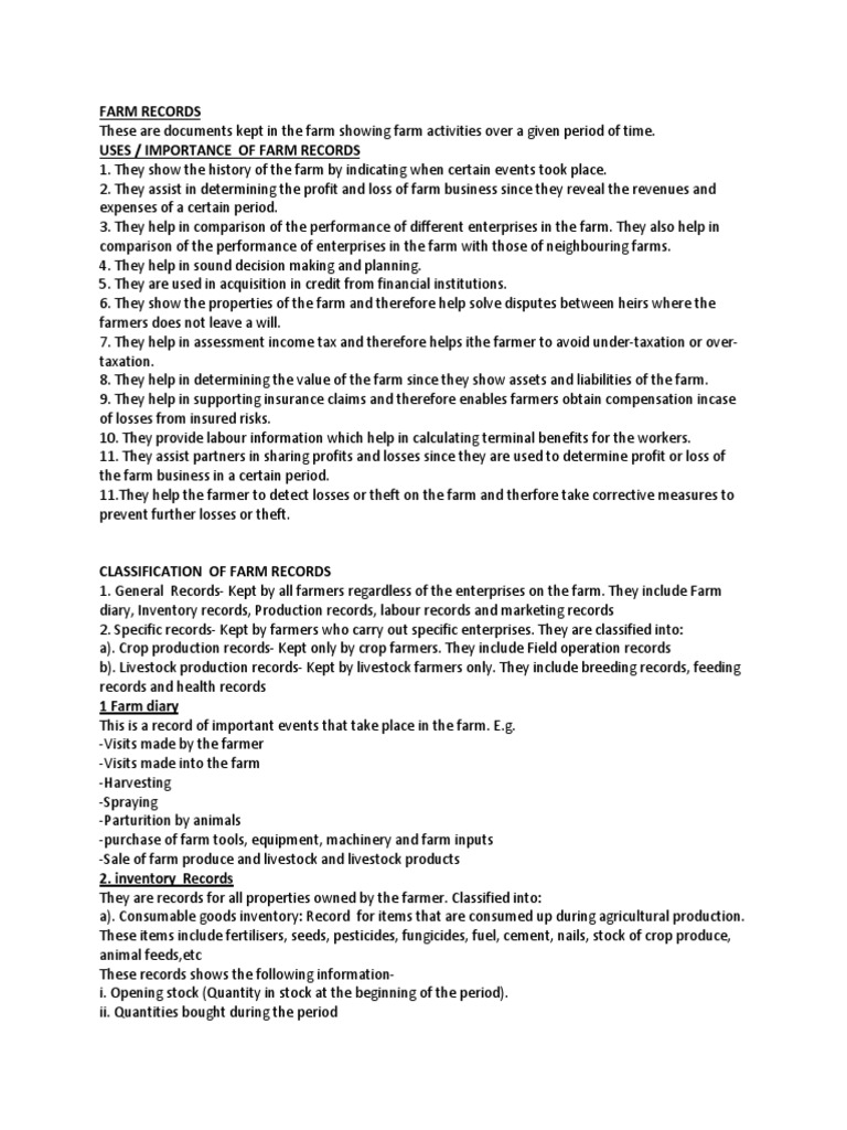 Farm Records Notes | PDF | Labour Economics | Farms