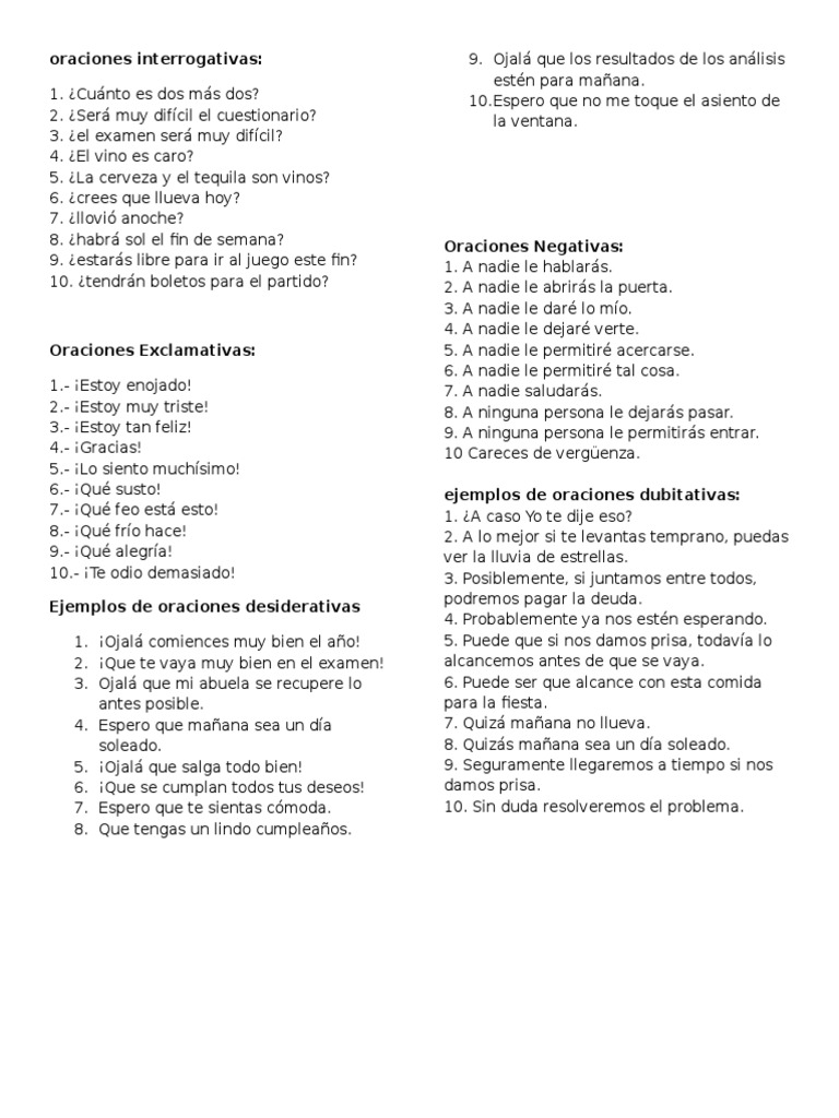 oraciones interrogativas