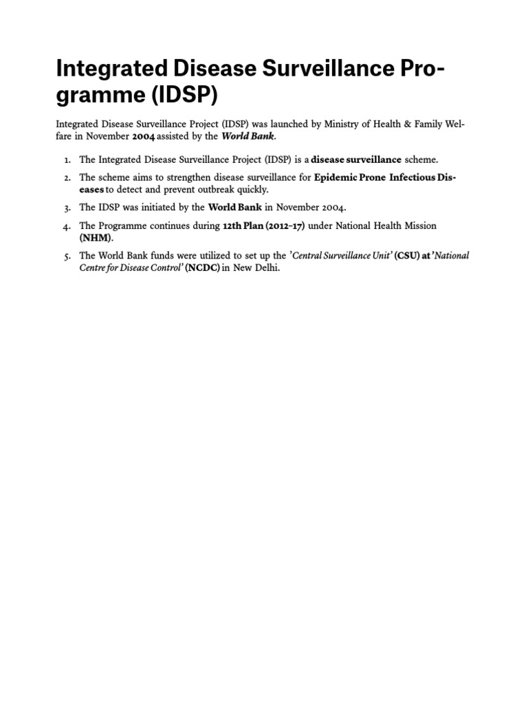 Integrated Disease Surveillance Programme (IDSP) | PDF